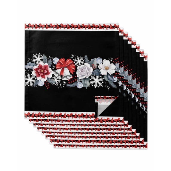 Black Christmas Cloth Napkins Set of 8 Reusable Dinner Napkins, Winter ...