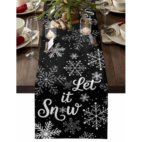 Black Christmas Cotton Linen Table Runner for Dining Kitchen, Xmas ...