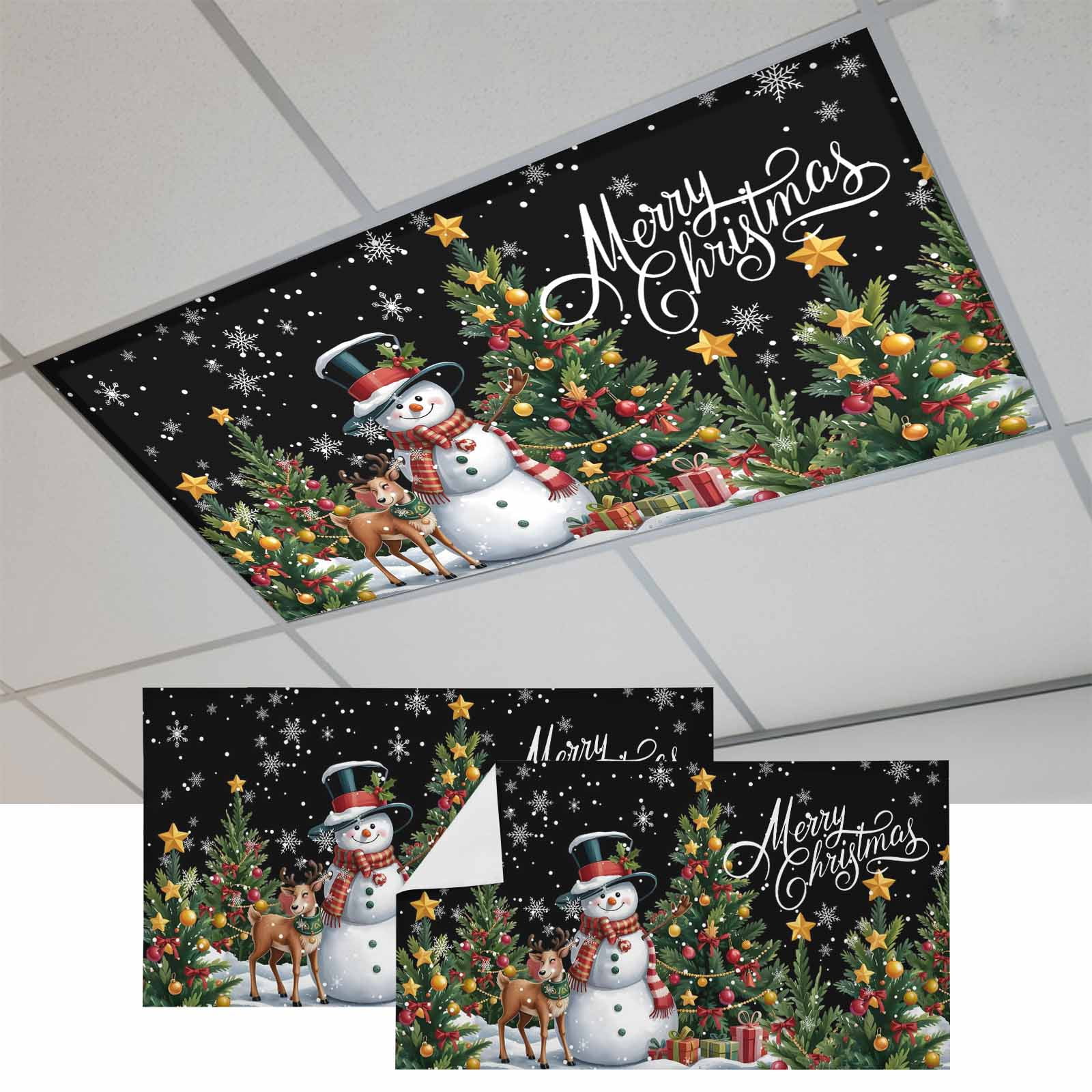Black Christmas Fluorescent Light Covers, Snowman Xmas Tree Snowflake ...