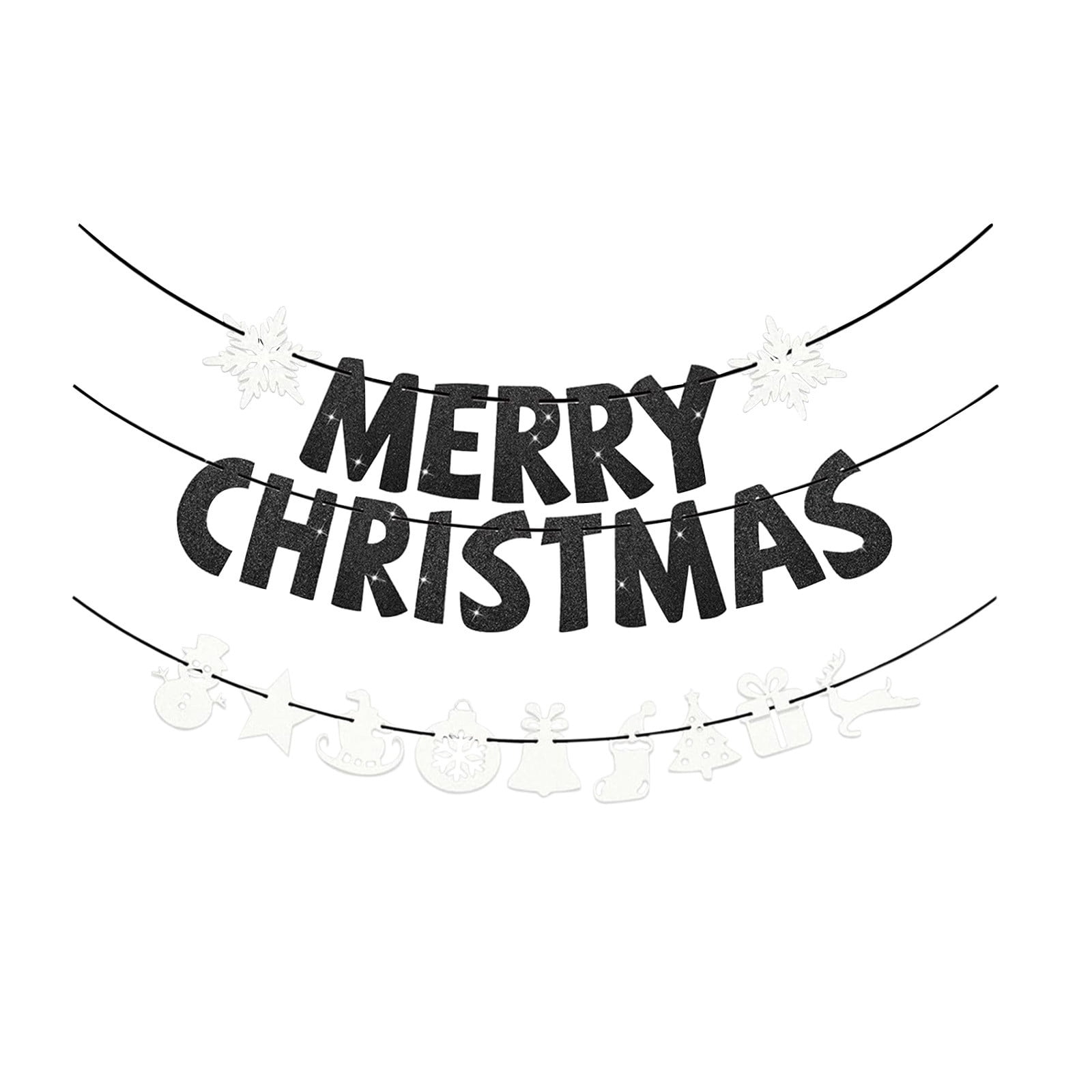 Black Christmas Glitter Paper Letter Banner, Merry Christmas Pull Flag ...