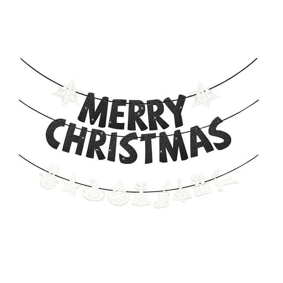 Black Christmas Glitter Paper Letter Banner, Merry Christmas Pull Flag ...