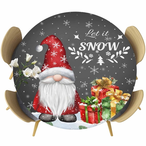 Black Christmas Gnomes Round Tablecloth, Fitted Table Cover with ...