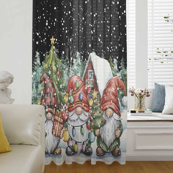 Black Christmas Gnomes Semi Sheer Curtains Drapes for Living Room ...