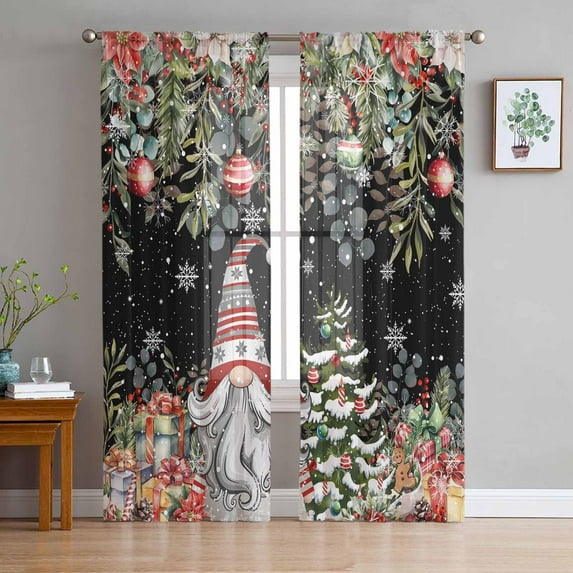 Black Christmas Gnomes Sheer Curtains 63 Inch Length 2 Panels Set, Semi ...