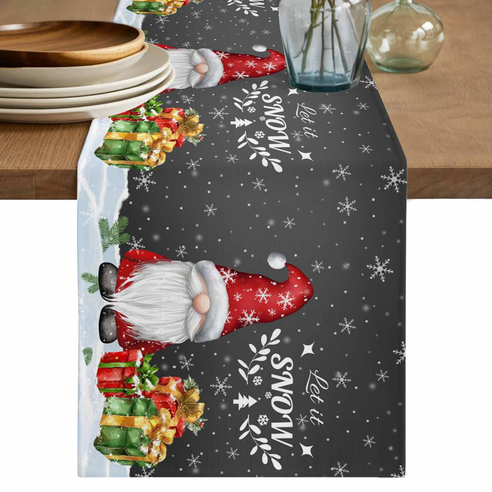 Black Christmas Gnomes Table Runner 72 Inches, Xmas Tree Balls ...