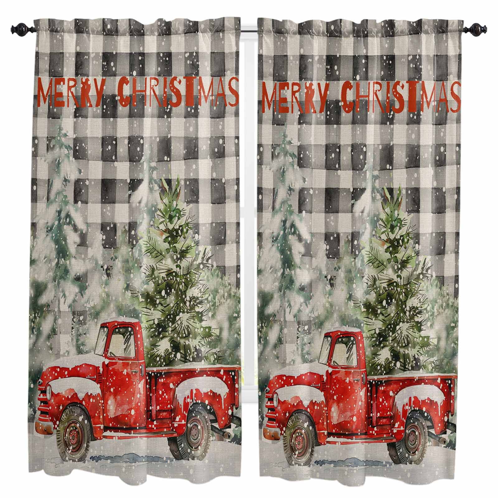 Black Christmas Kitchen Curtain 2 Panels Curtains 72 Inch Length, Red ...