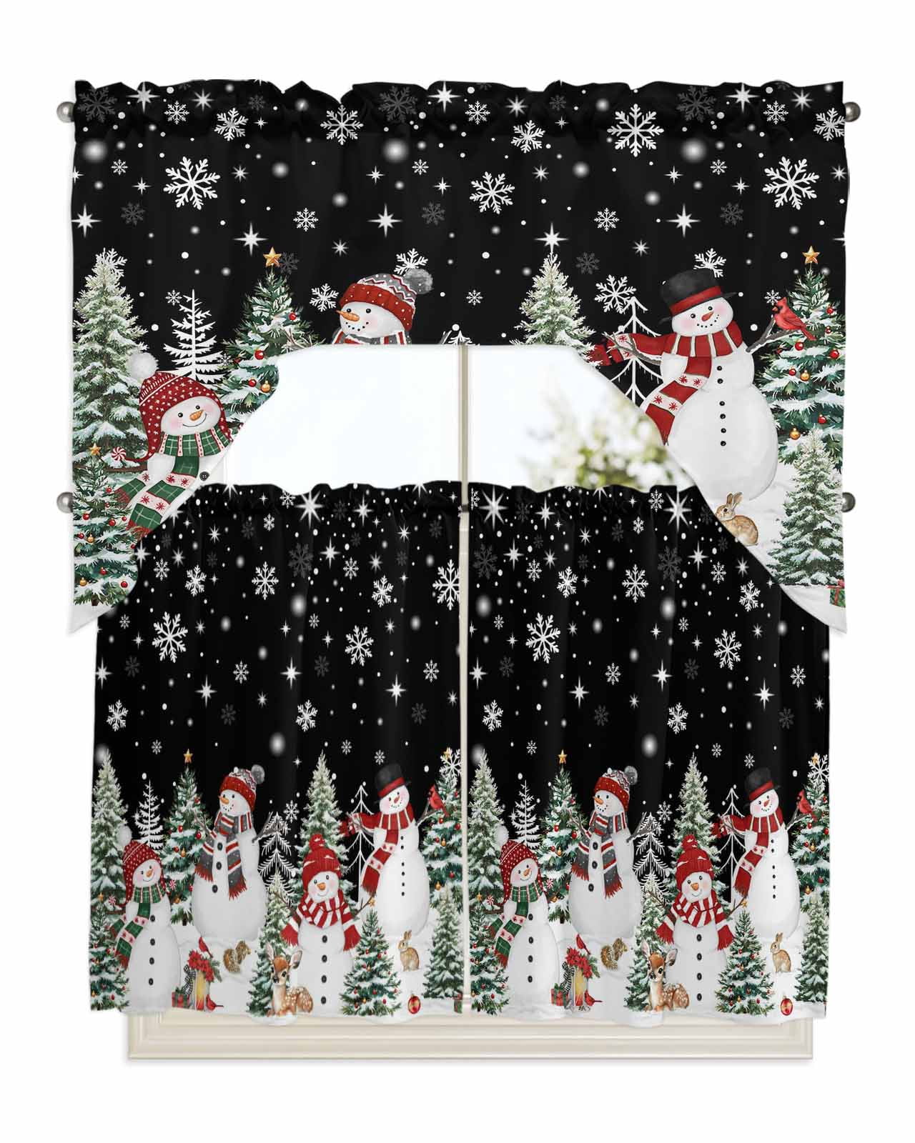 Black Christmas Kitchen Curtains Swag Valance and Tier Curtains Set 36 ...