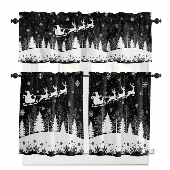 Black Christmas Kitchen Curtains Valances and Tiers Set of 3 Xmas ...