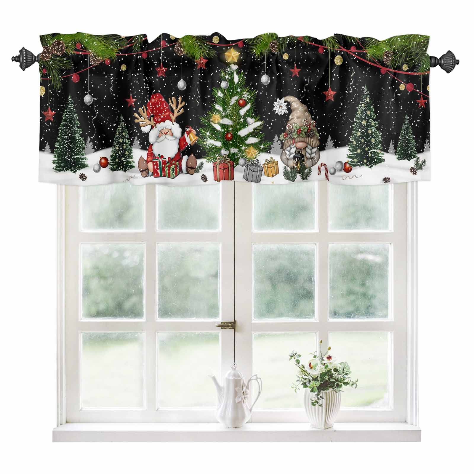 Black Christmas Kitchen Valances for Windows 60x18 Inch Kitchen ...