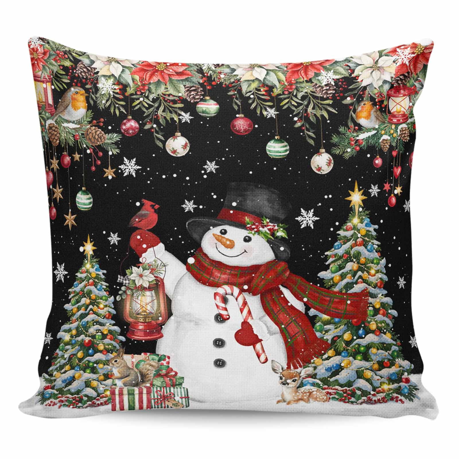 Black Christmas Pillow Covers 16x16 Inch Decorative Throw Pillow Cover ...