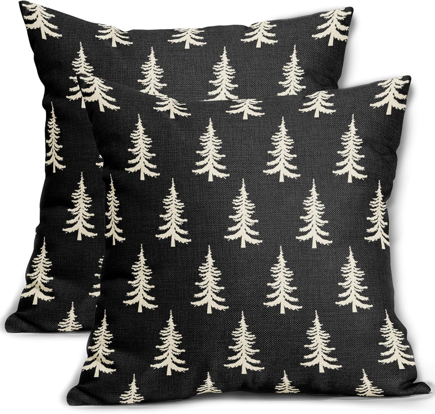 Black Christmas Pillow Covers 16x16 Set of 2 Xmas Tree Rustic Style ...