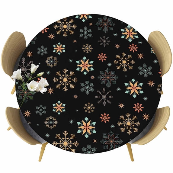Black Christmas Round Tablecloth, Fitted Table Cover with Elastic for ...