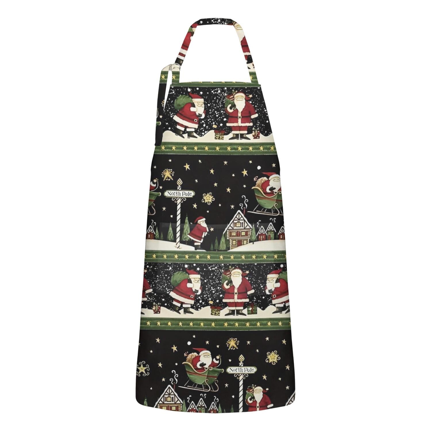 Black Christmas Santa Apron-Garden Aprons for Women with Pockets-Cotton ...