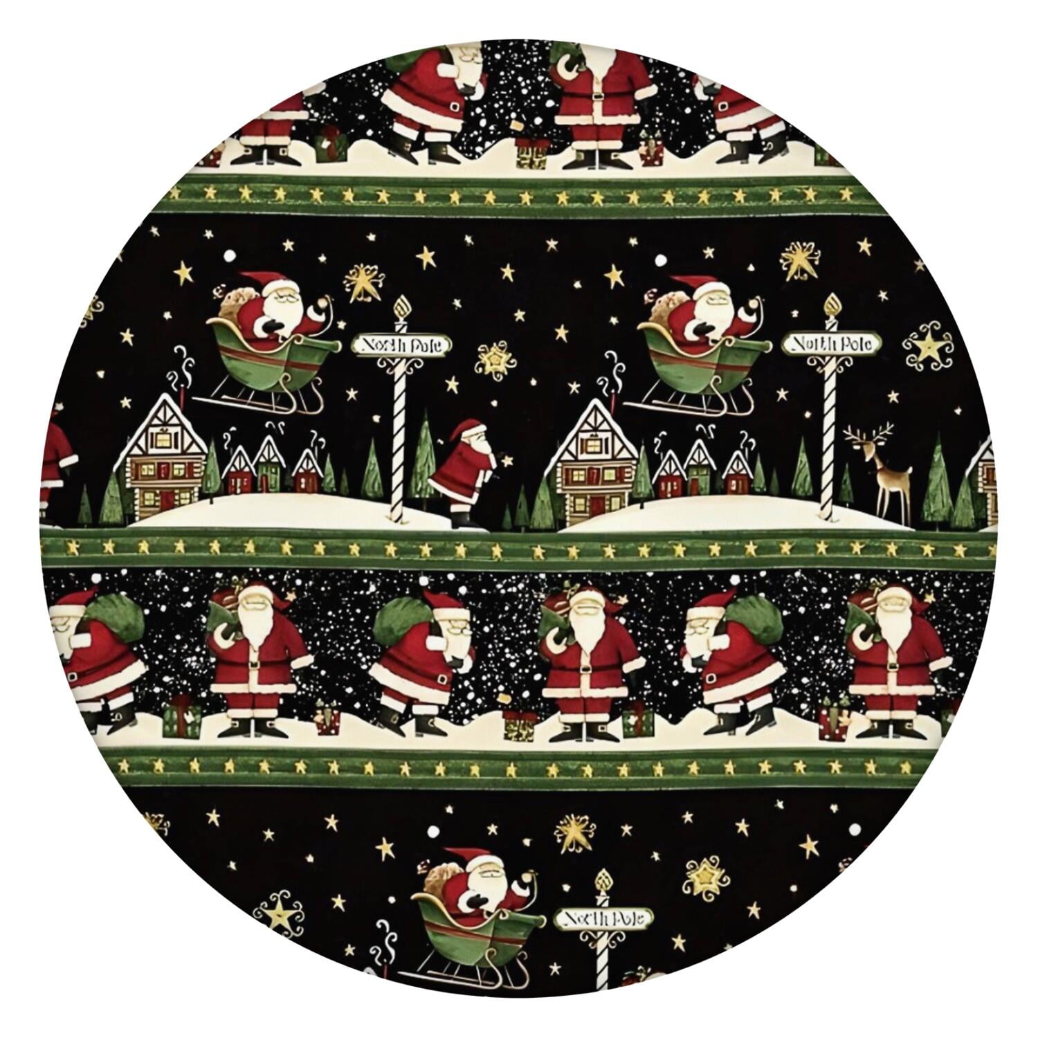 Black Christmas Santa Pattern Round Fitted Tablecloth with Elastic Edge ...