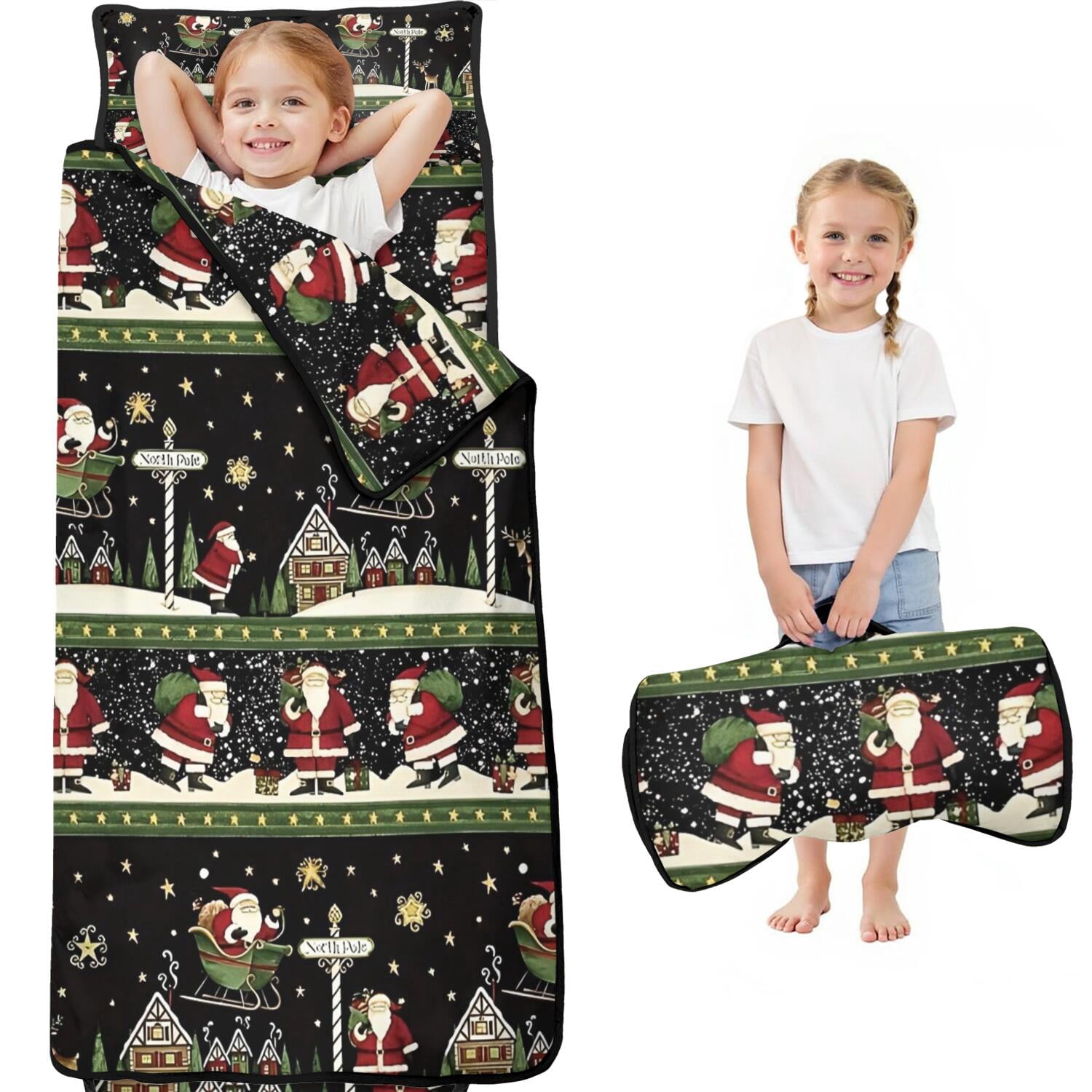 Black Christmas Santa Pattern Toddler Nap Mats for Kids Preschool,59 ...