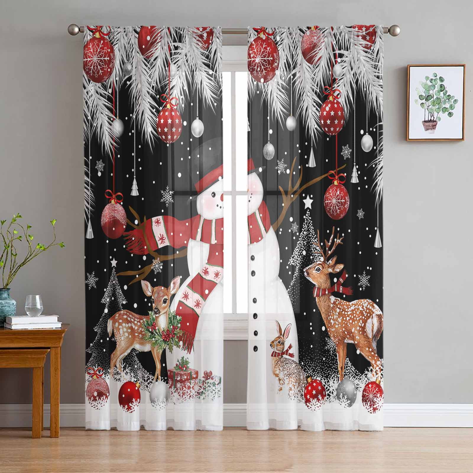 Black Christmas Semi Sheer Curtains 72 Inch Length 2 Panels Set ...