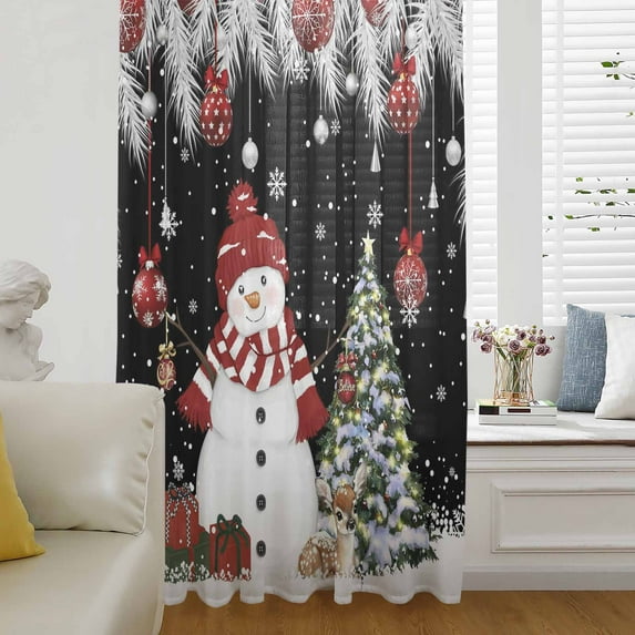 Black Christmas Semi Sheer Curtains Drapes for Living Room, Bedroom ...