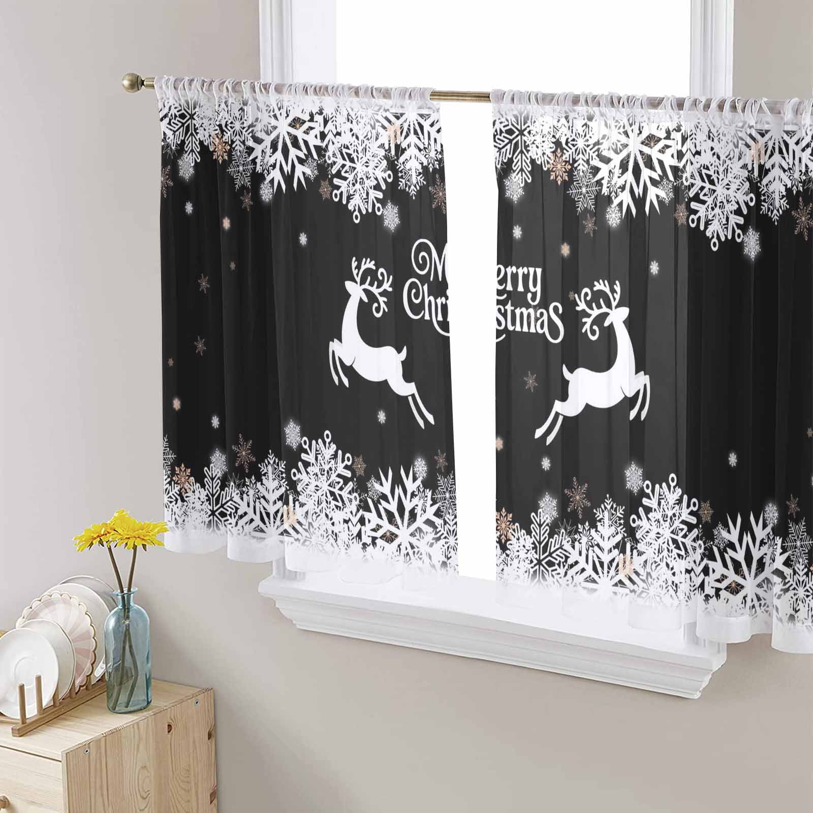 Black Christmas Sheer Curtains 54 Inches Long, Elk Xmas Snowflake ...