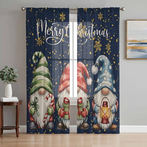 Black Christmas Sheer Curtains 96 Inch Length 2 Panels Set, Winter ...