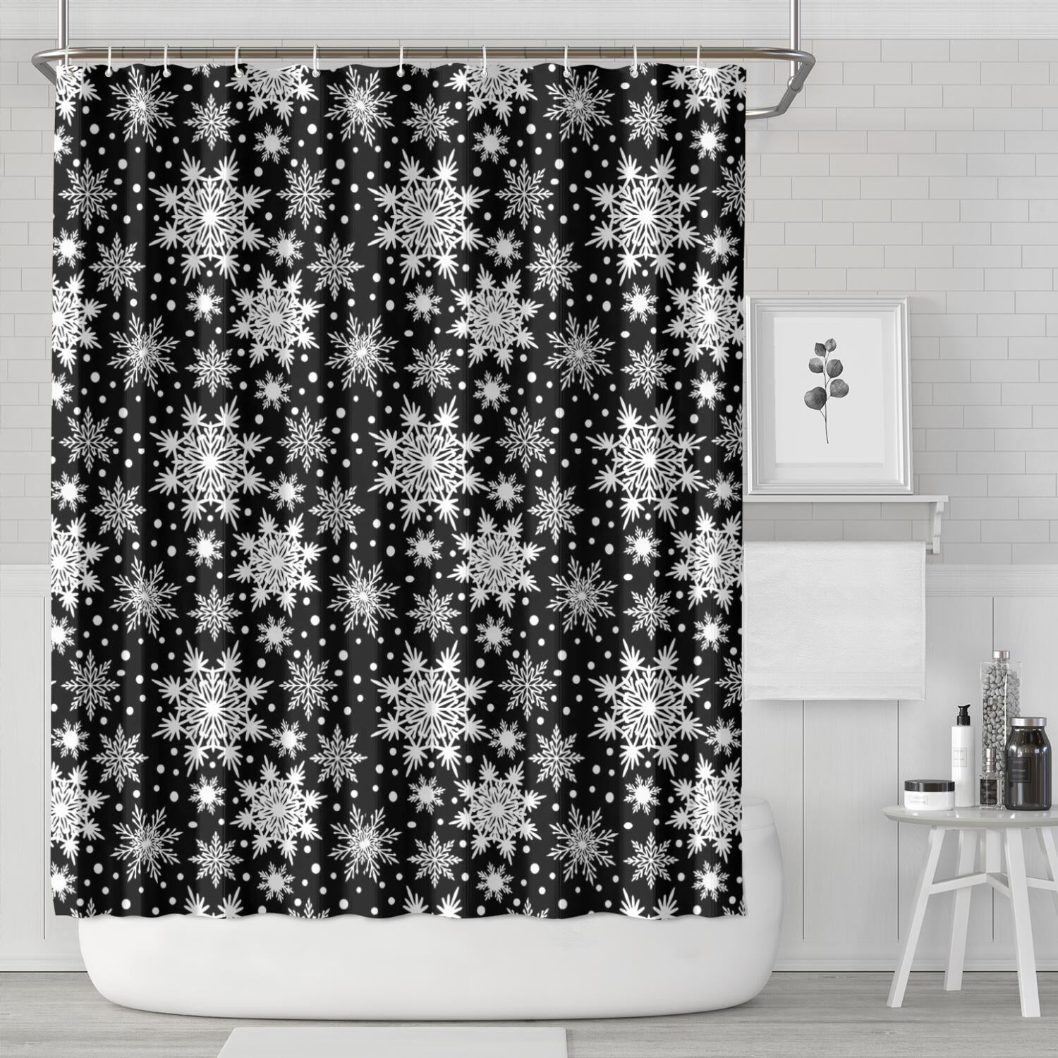 Black Christmas Snowflake Pattern Shower Curtain 84"x72" ,Bathroom ...