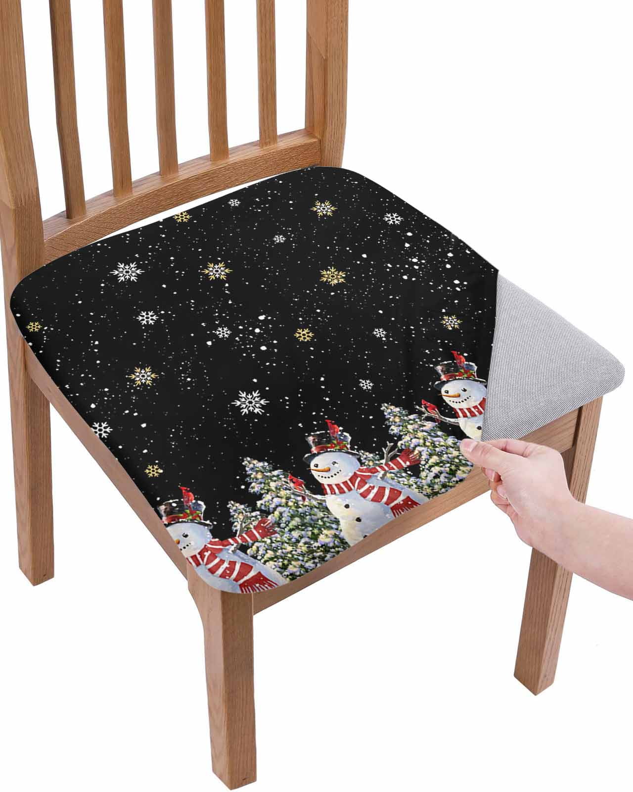 Black Christmas Snowman Chair Seat Covers for Dining Room Stretch Chair ...