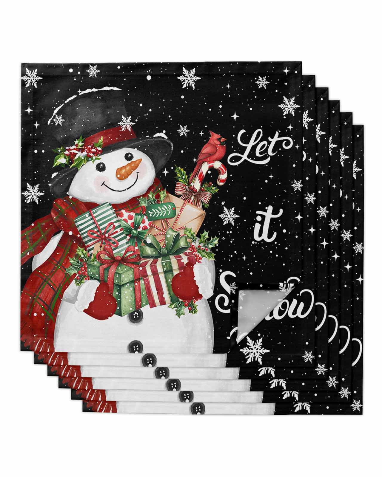 Black Christmas Snowman Cloth Napkins Set of 6 Reusable Dinner Napkins ...