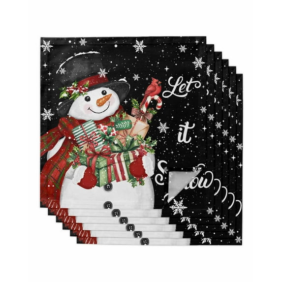 Black Christmas Snowman Cloth Napkins Set of 6 Reusable Dinner Napkins ...