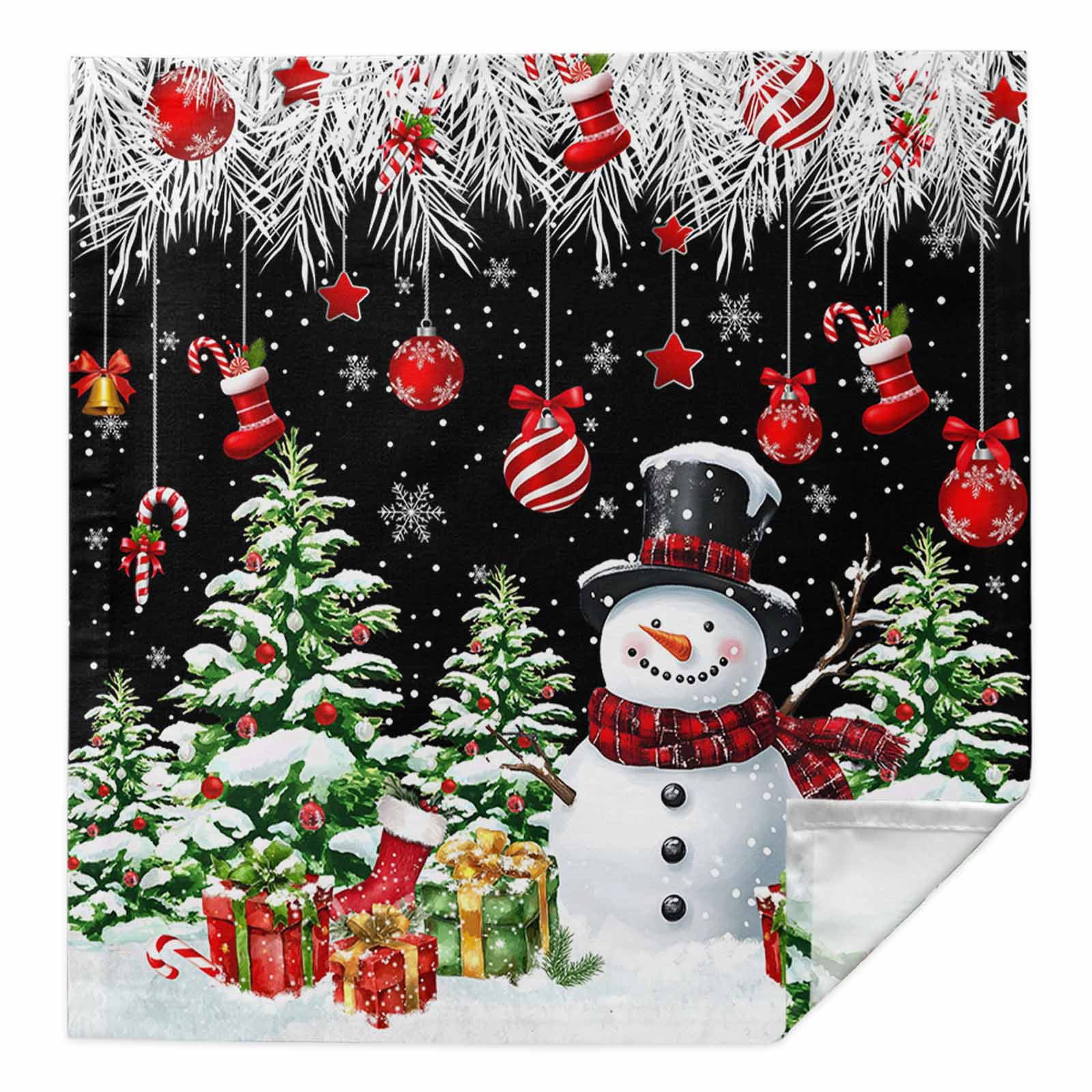 Black Christmas Snowman Cloth Napkins Washable Set of 1, Xmas Balls ...