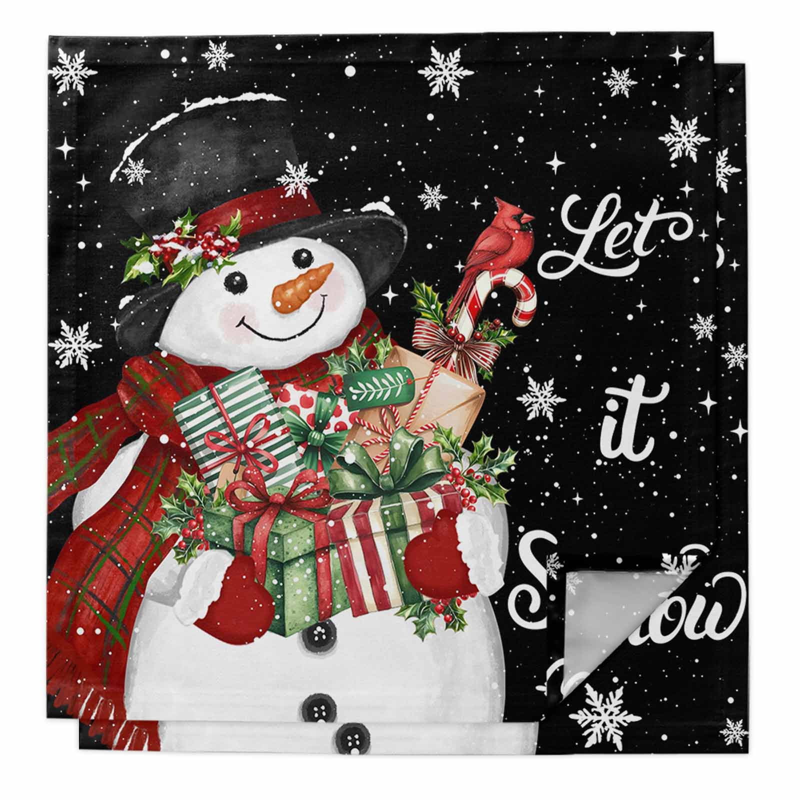 Black Christmas Snowman Cloth Napkins Washable Set of 2, Xmas Botanical ...