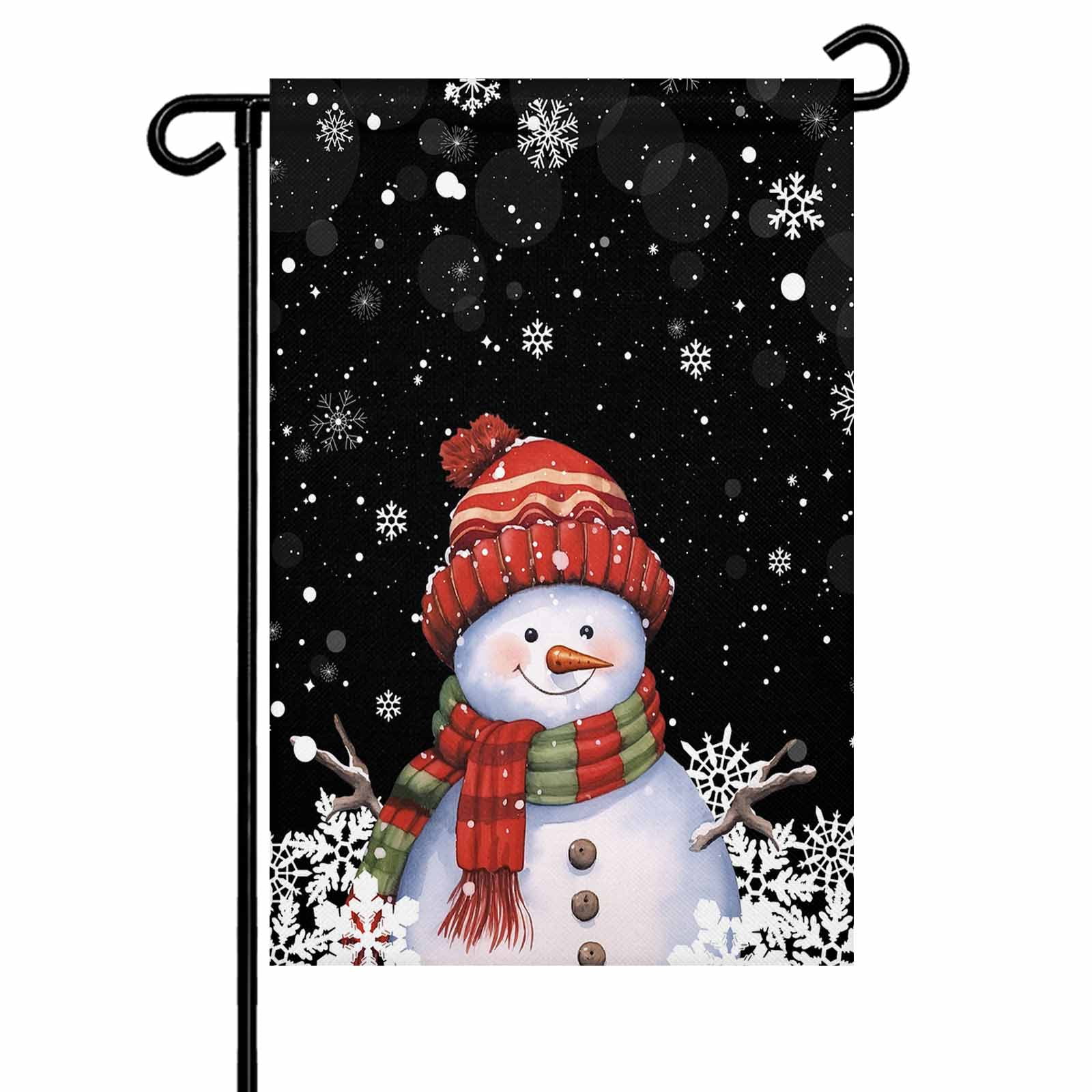 Black Christmas Snowman Garden Flags for Outside Winter Snowflakes ...