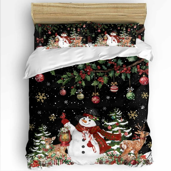 Black Christmas Snowman King Size Comforter Set, Xmas Snowflake Elk ...