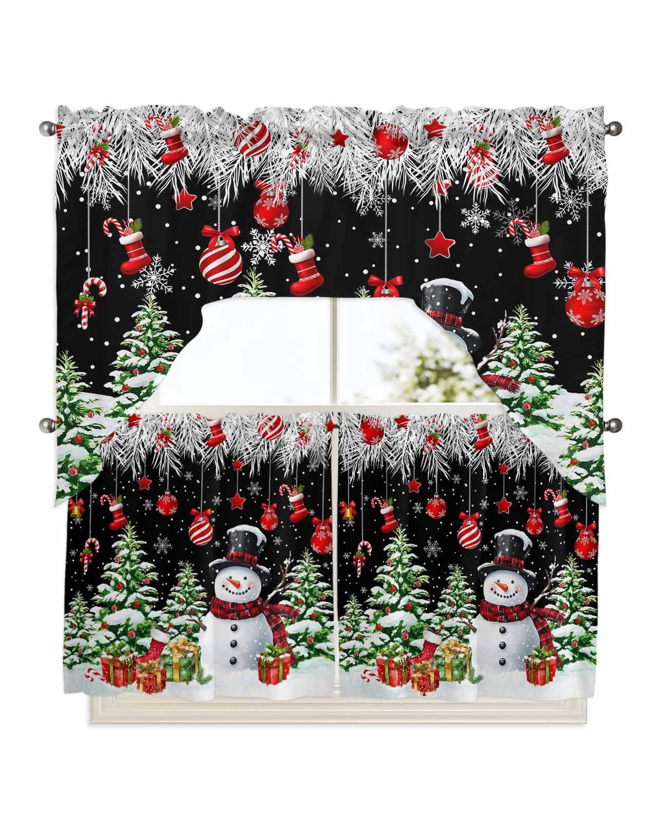 Black Christmas Snowman Kitchen Curtains Swag Valance and Tier Curtains ...