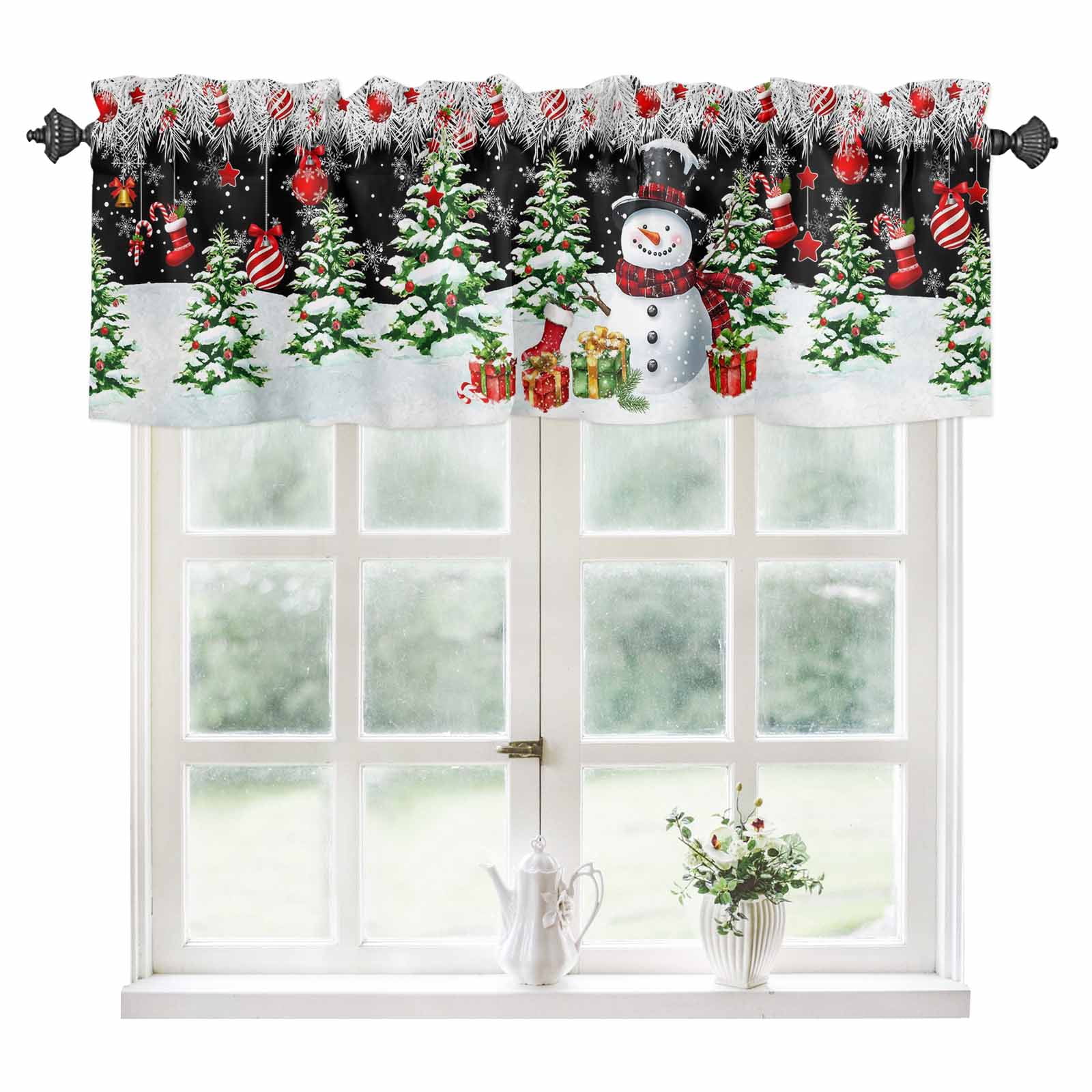Black Christmas Snowman Kitchen Valances for Windows 42x12 Inch Kitchen ...