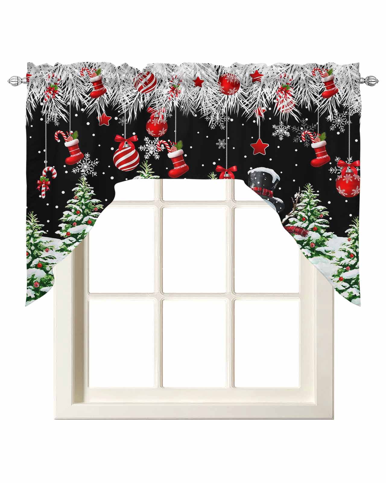 Black Christmas Snowman Swag Valances for Windows, Small Curtains ...