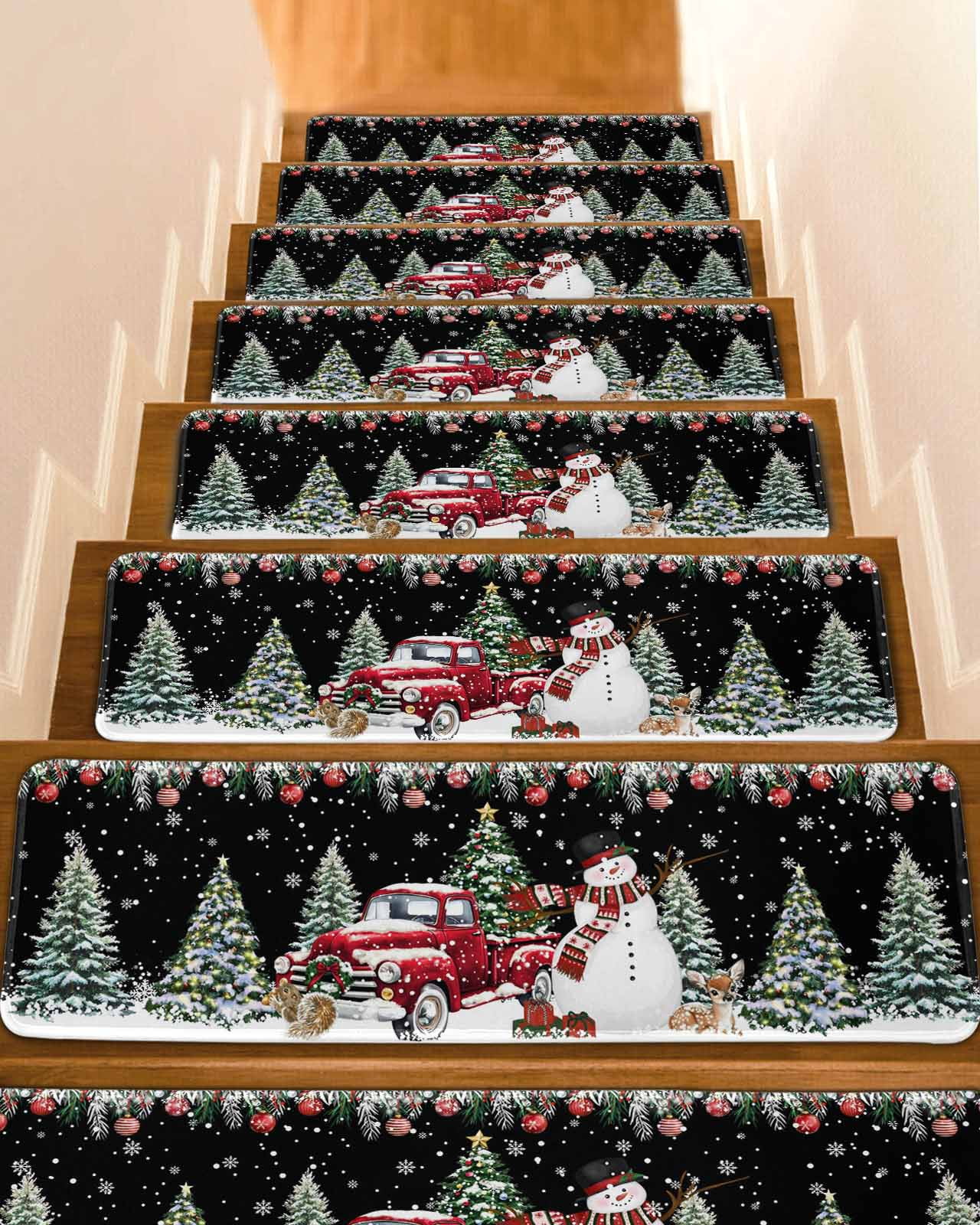 Black Christmas Stair Treads for Wooden Steps Indoor Runner Rug Carpet ...