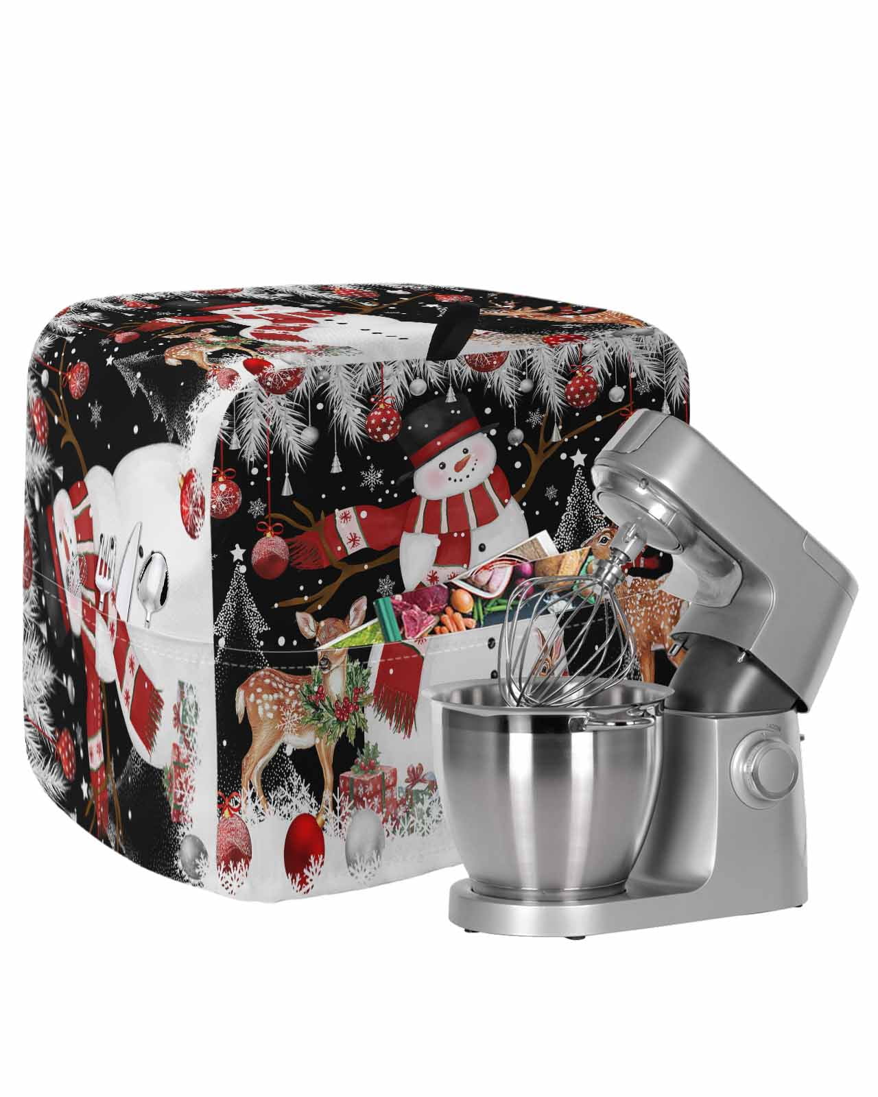 Black Christmas Stand Mixer Dust Cover with Storage Pocket & Handles ...