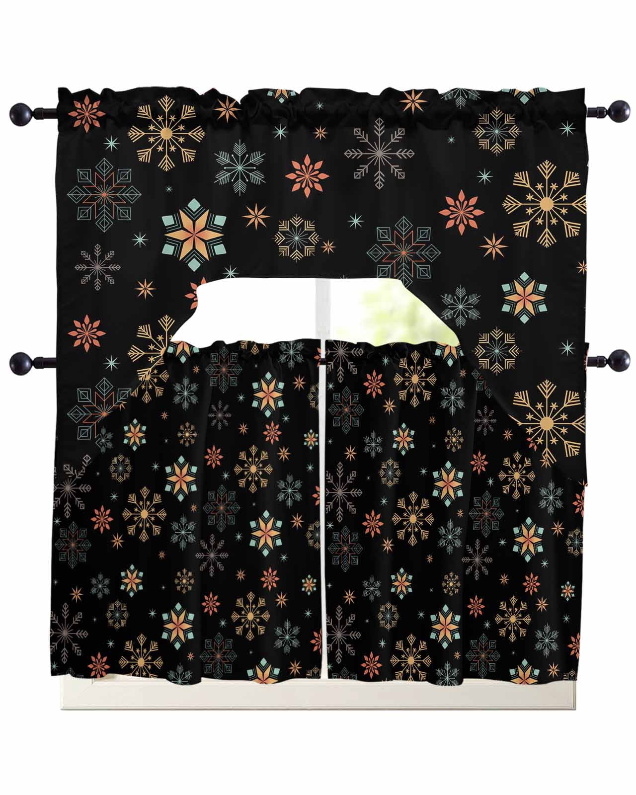 Black Christmas Swag Kitchen Curtains Sets for Windows 24 Inch Length ...