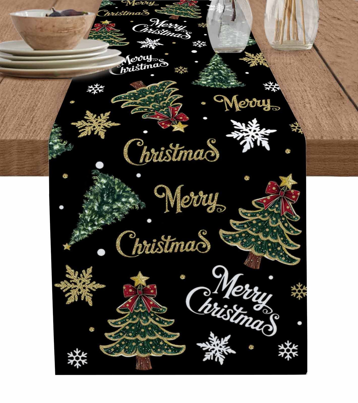 Black Christmas Table Runner 70 Inch Long Dresser Scarves Cotton Linen ...