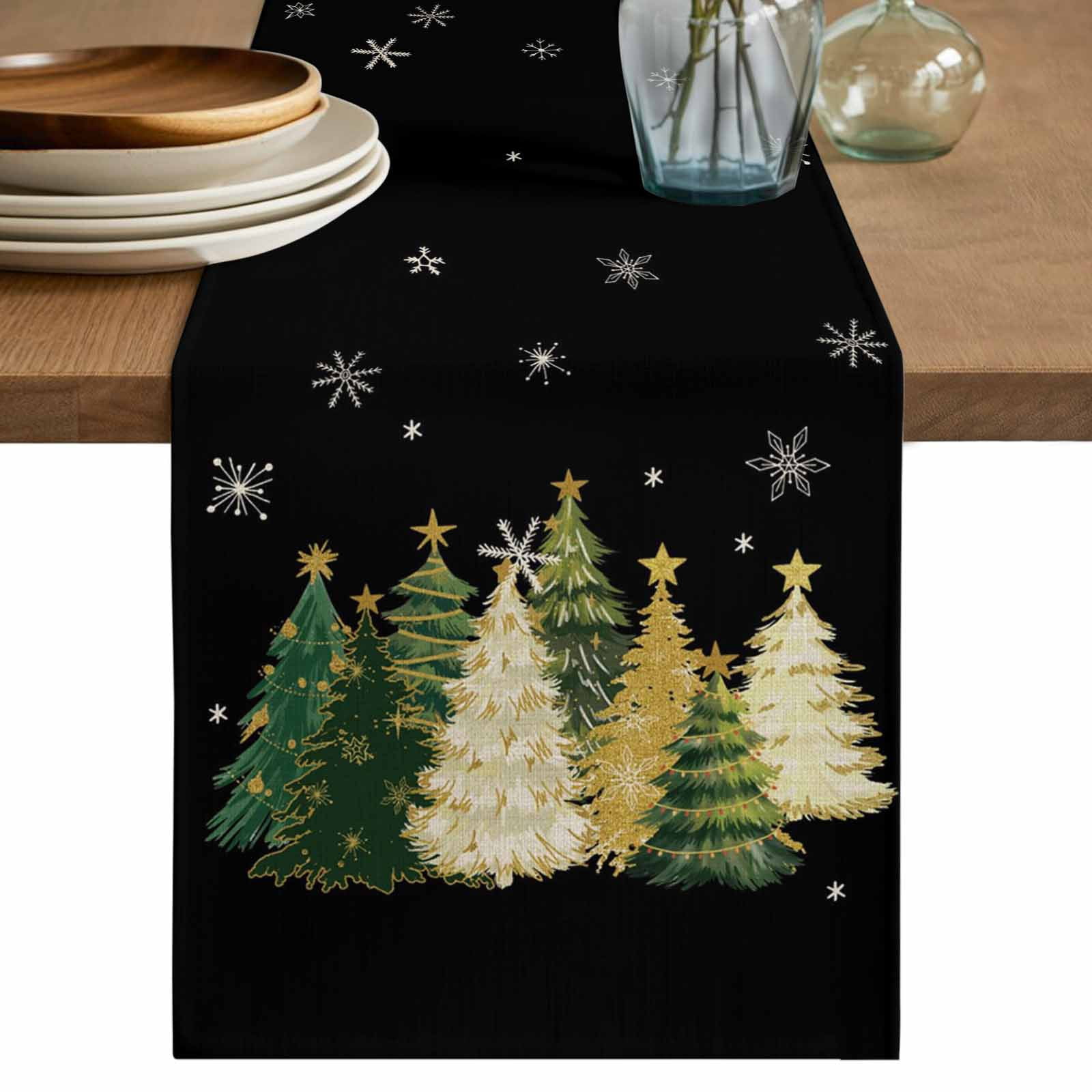 Black Christmas Table Runner 72 Inches, Xmas Tree Snowflake Farmhouse ...