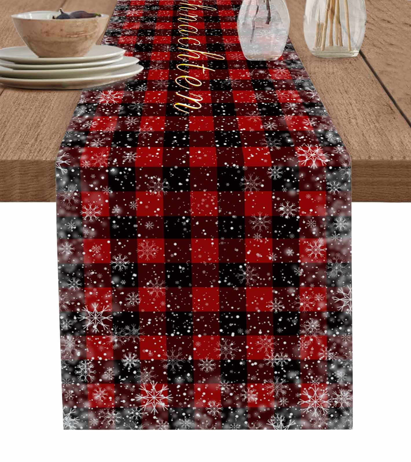 Black Christmas Table Runner 90 Inch Long Dresser Scarves Cotton Linen ...