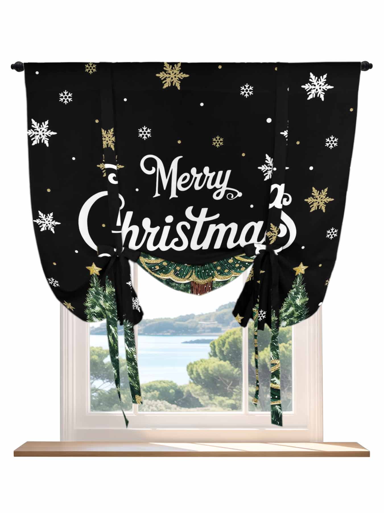 Black Christmas Tie Up Curtains for Windows 45 Inch Length Balloon ...