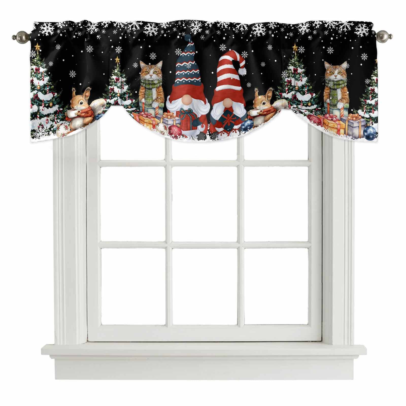 Black Christmas Tie Up Valance Curtains for Windows, Kitchen Curtains ...