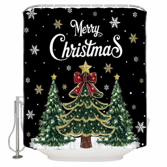 Black Christmas Tree Bathroom Shower Curtains with 12 Hooks Polyester ...