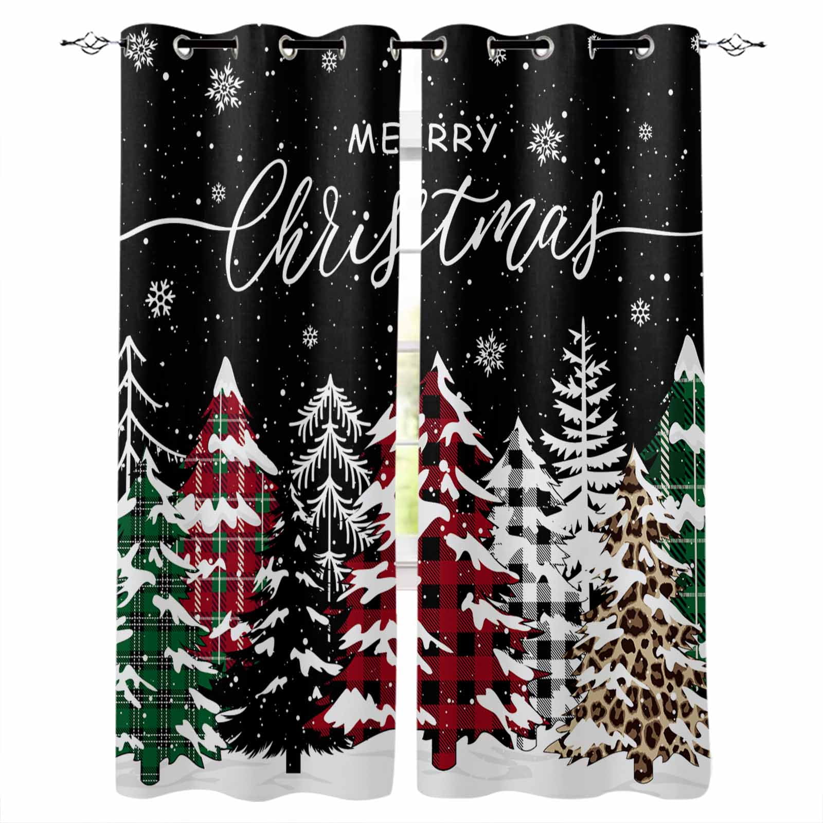 Black Christmas Tree Blackout Curtains 72 Inches Long, Winter Xmas Tree ...