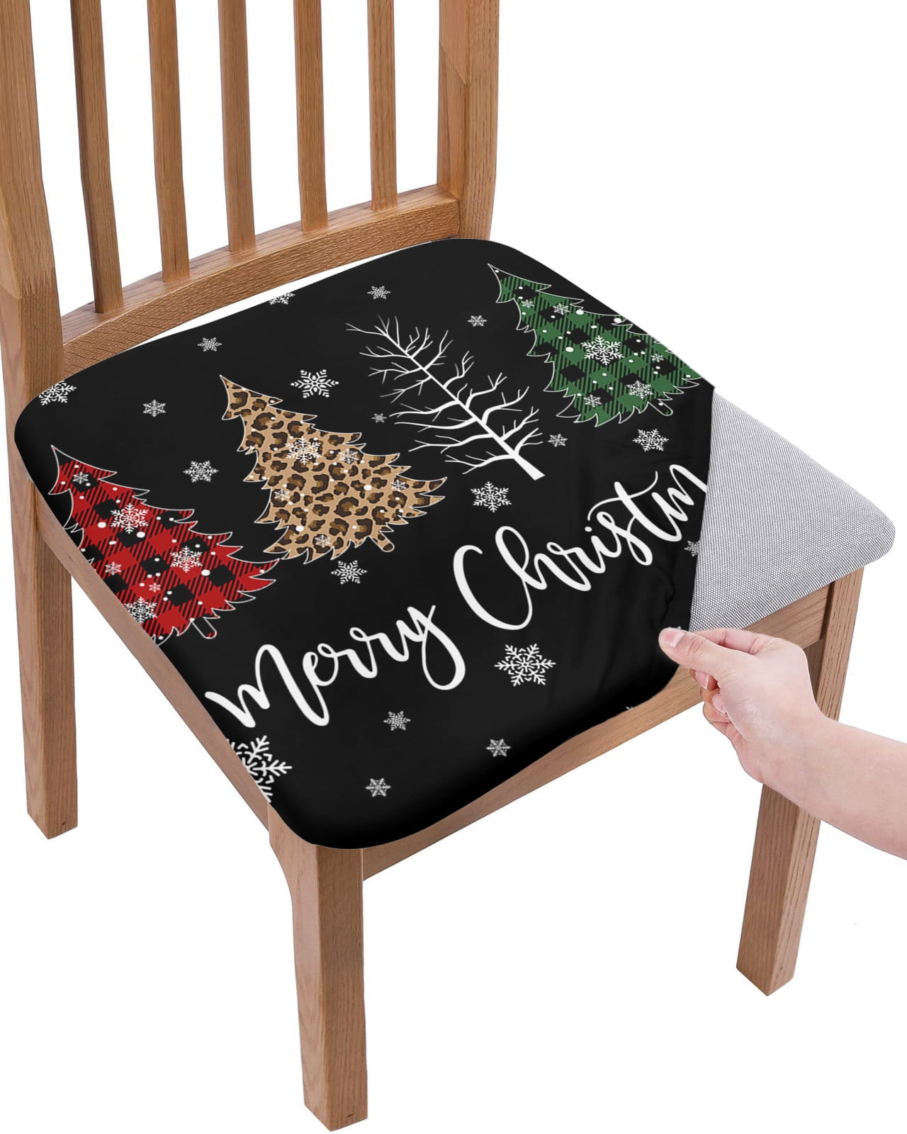Black Christmas Tree Chair Seat Covers for Dining Room Stretch Chair ...