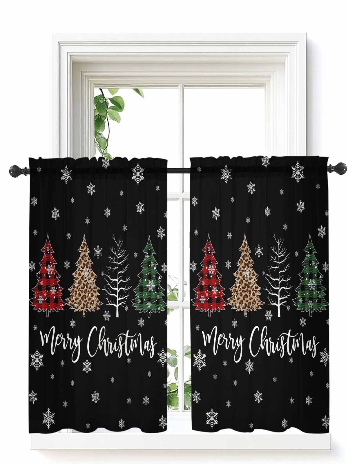 Black Christmas Tree Curtains 54 Inch Length, Sheer Curtains for ...