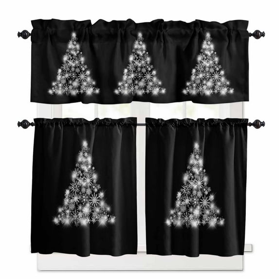 Black Christmas Tree Kitchen Curtains Valances and Tiers Set of 3 ...