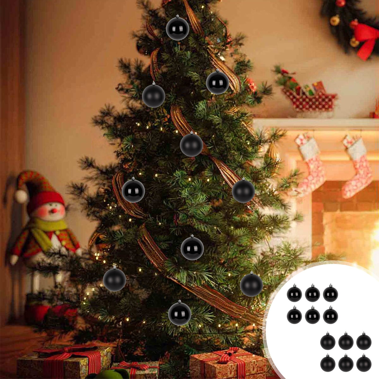 Black Christmas Tree Ornaments Set | 6 Pack Shatterproof Decorative ...