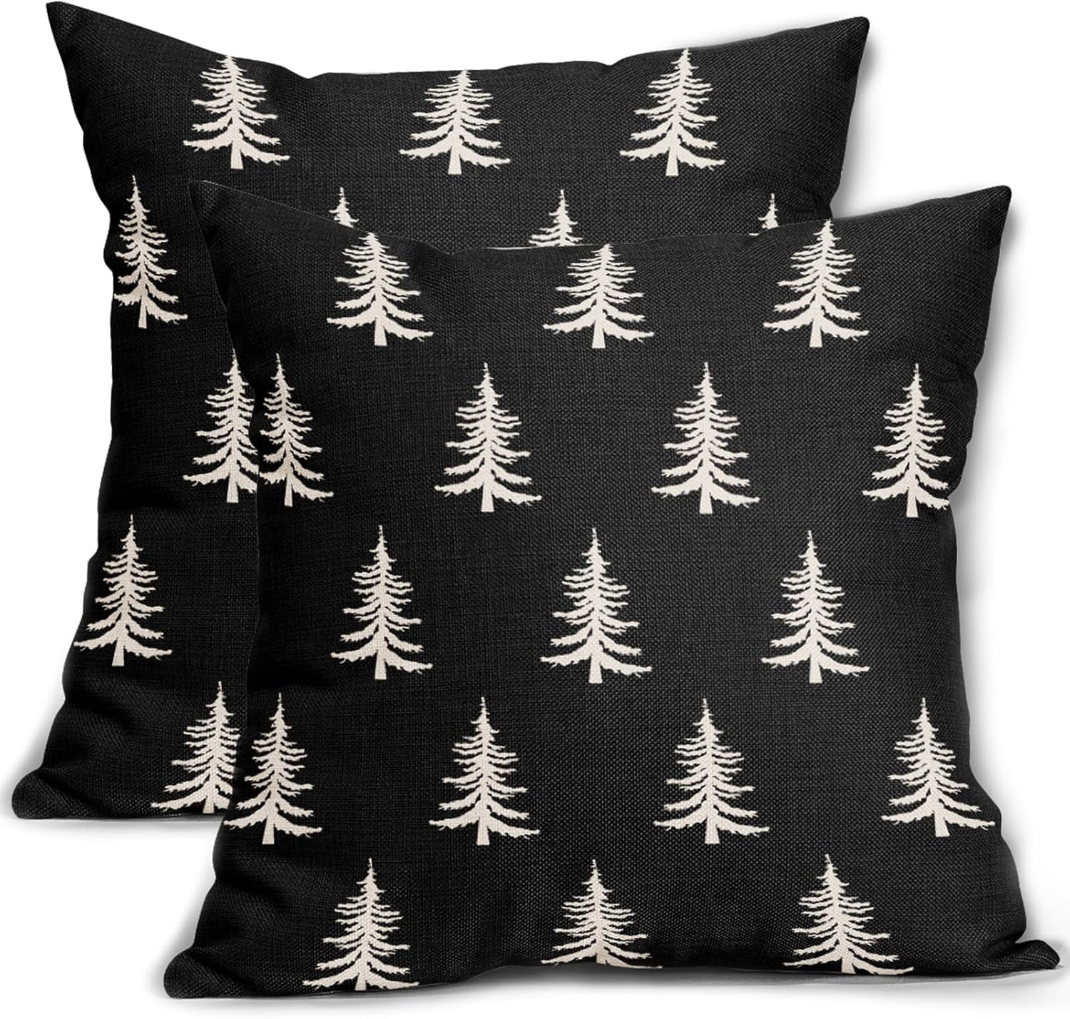 Black Christmas Tree Pillow Covers 16x16 Inch Set of 2 Cream Xmas Tree ...