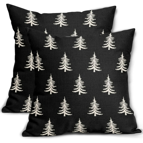 Black Christmas Tree Pillow Covers 16x16 Inch Set of 2 Cream Xmas Tree ...